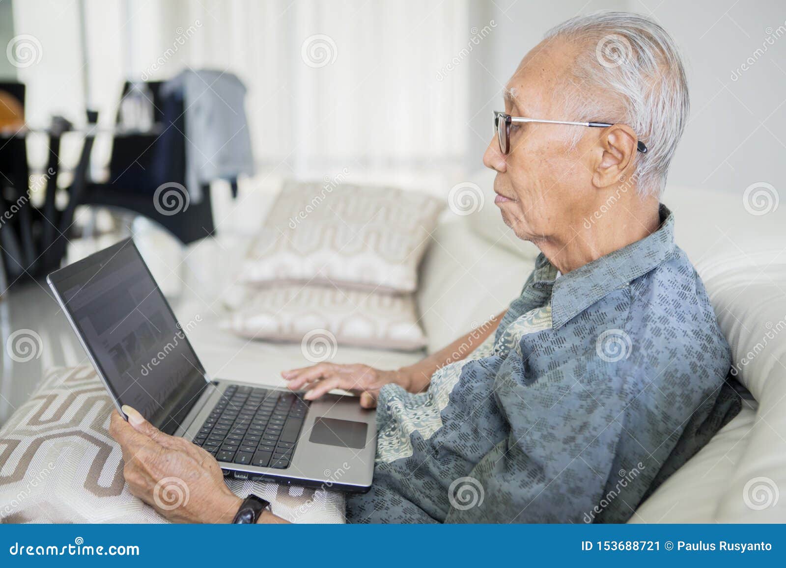 Old Man Using Laptop Computer on the Sofa Stock Image - Image of adult ... Old Man Using Laptop Computer on the Sofa Stock Image - Image of adult ...