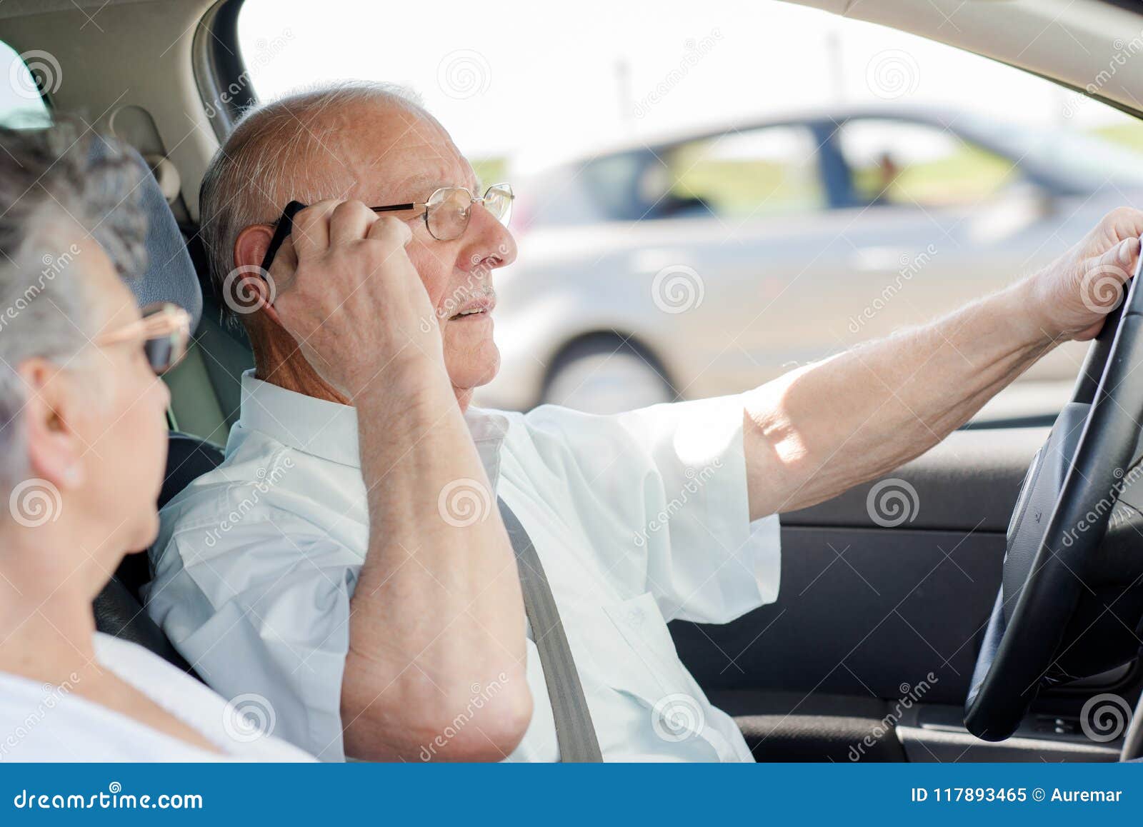 Old Man Using Mobile Phone while Driving Stock Image - Image of ...