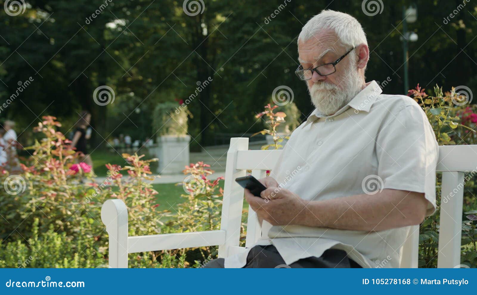 Old Man Using a Phone Outdoors Stock Photo - Image of elderly, daytime ...
