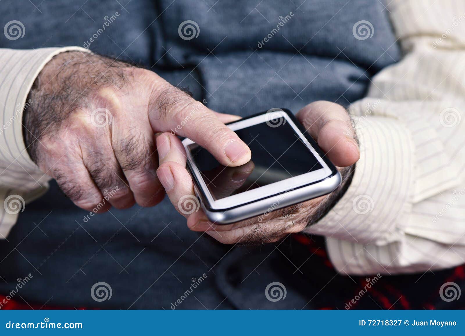 Old man using a smartphone stock image. Image of hospital - 72718327