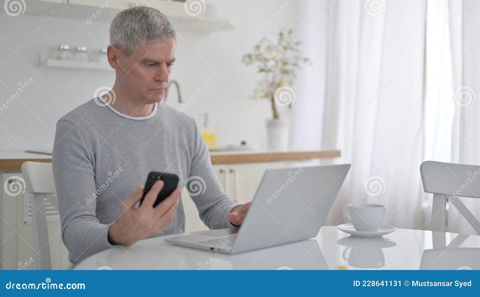 Old Man Using Smartphone at Home Stock Image - Image of working, email ...
