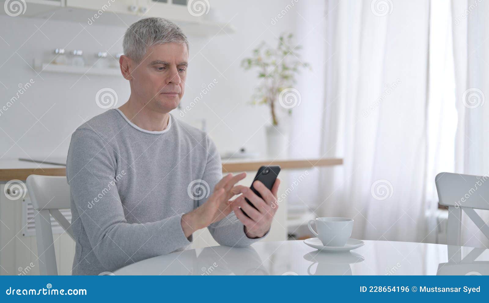 Old Man Using Smartphone at Home Stock Photo - Image of working, email ...