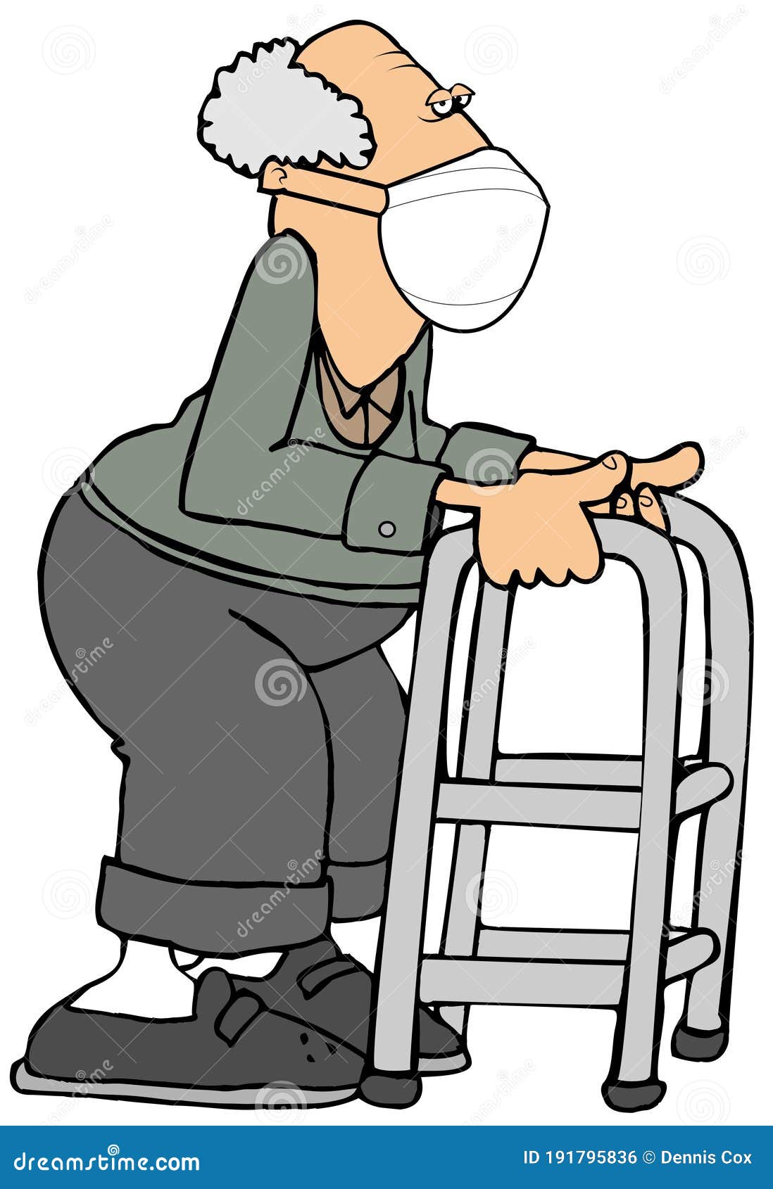 Old Man Using a Walker and Wearing a Face Mask Stock Illustration ...