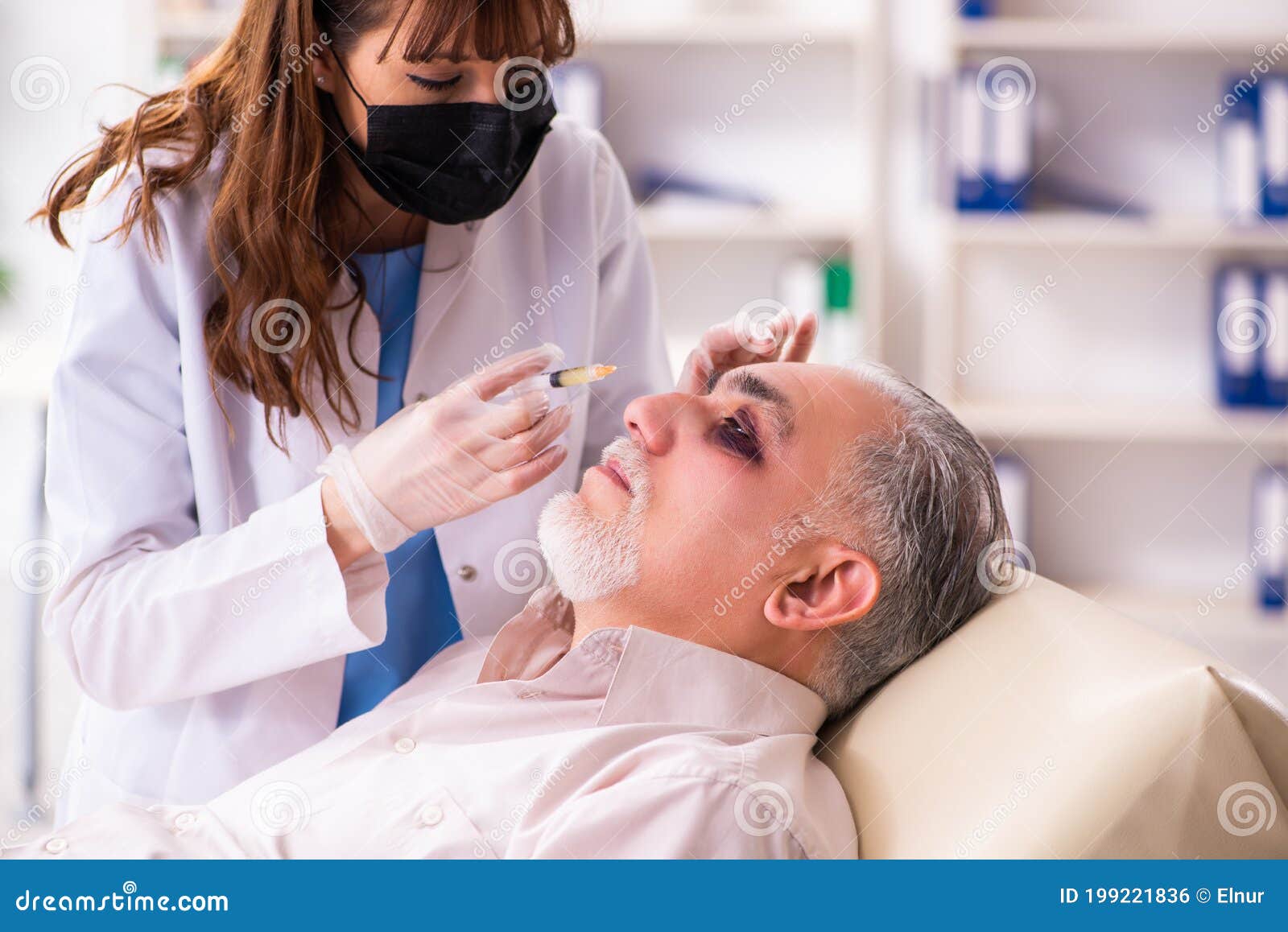 Old Man Visiting Young Female Doctor for Plastic Surgery Stock Photo ...