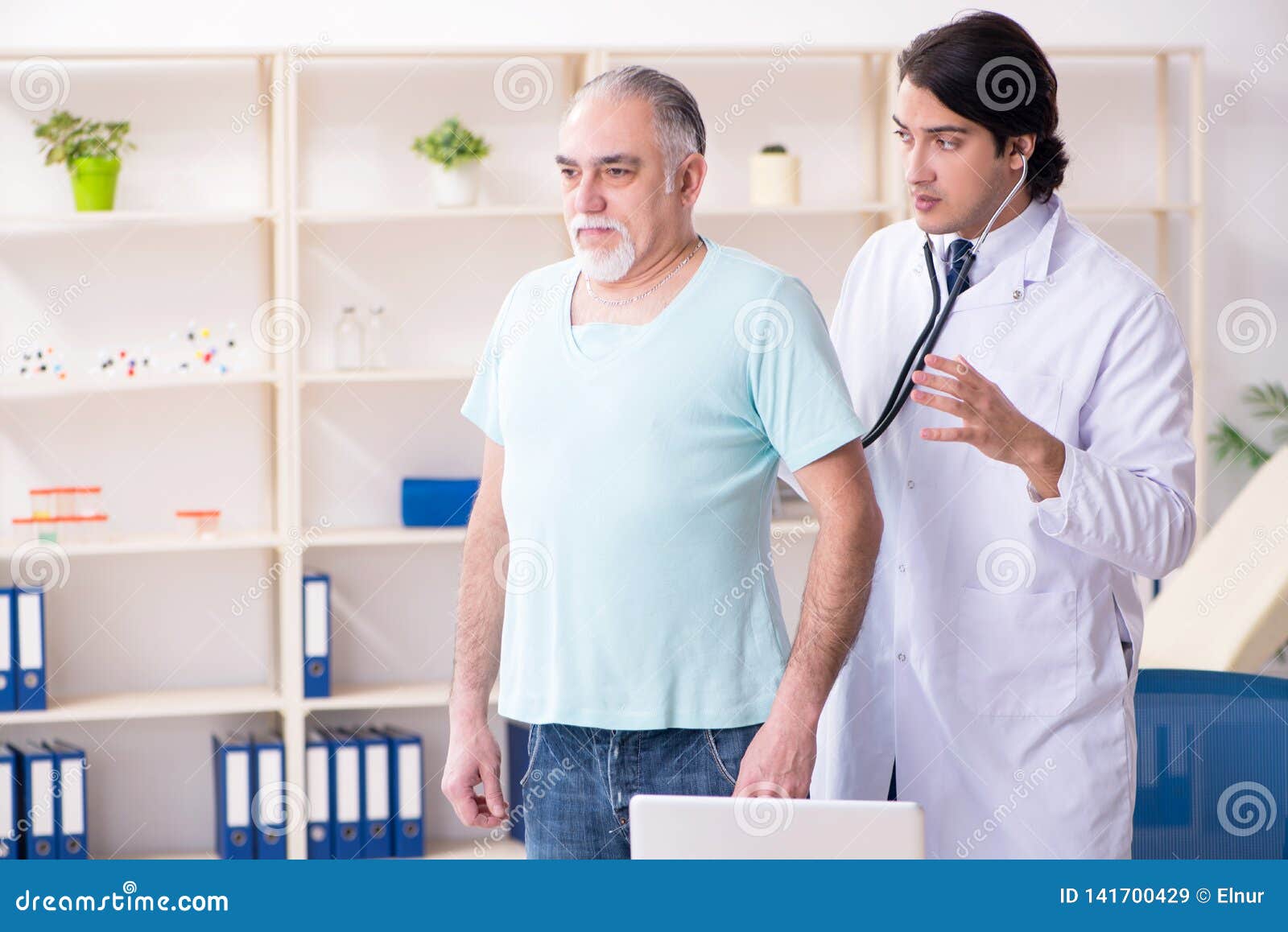 The Old Man Visiting Young Male Doctor Stock Image - Image of patient ...