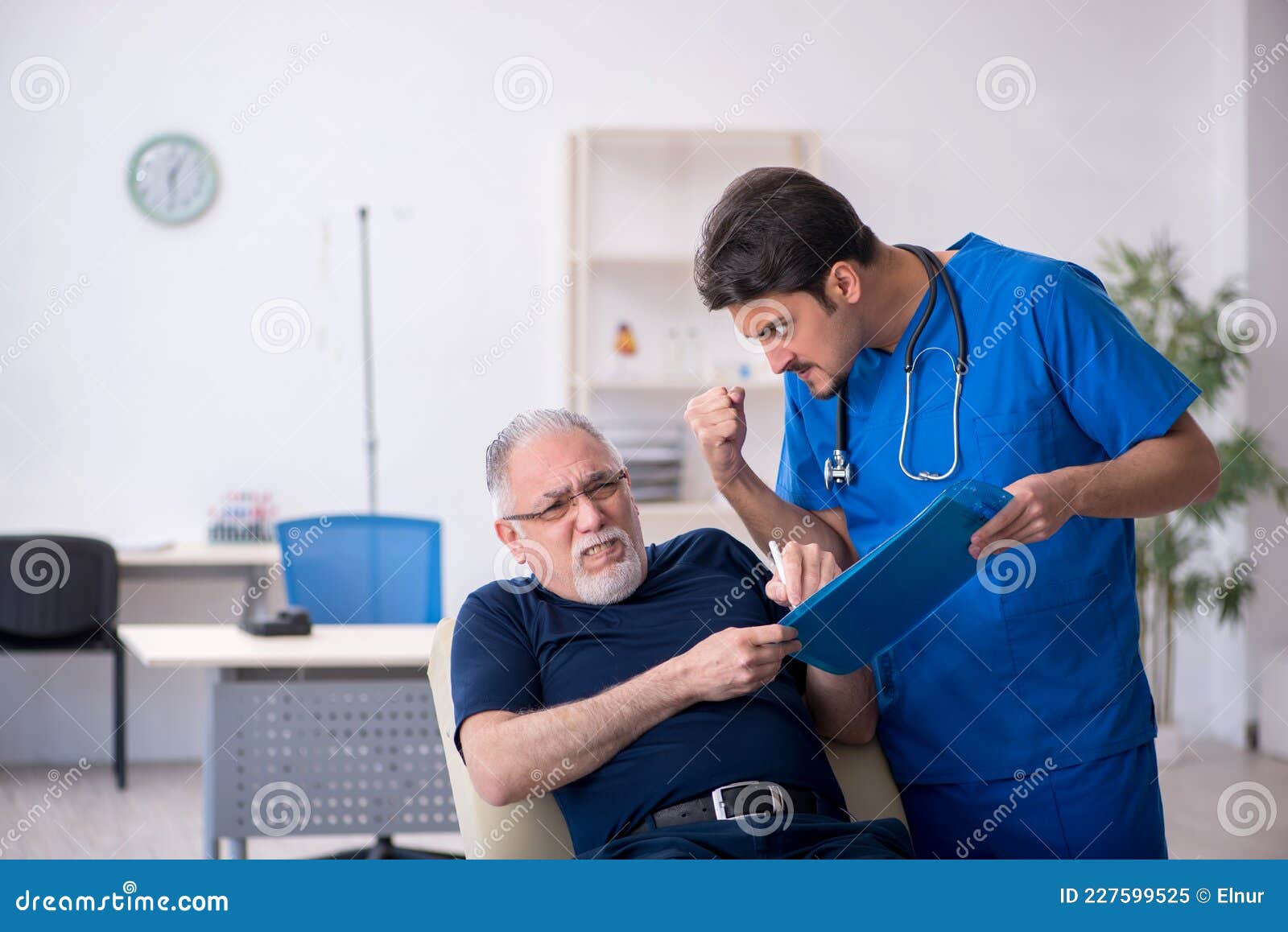 Old Man Visiting Young Male Doctor Stock Image - Image of explaining ...