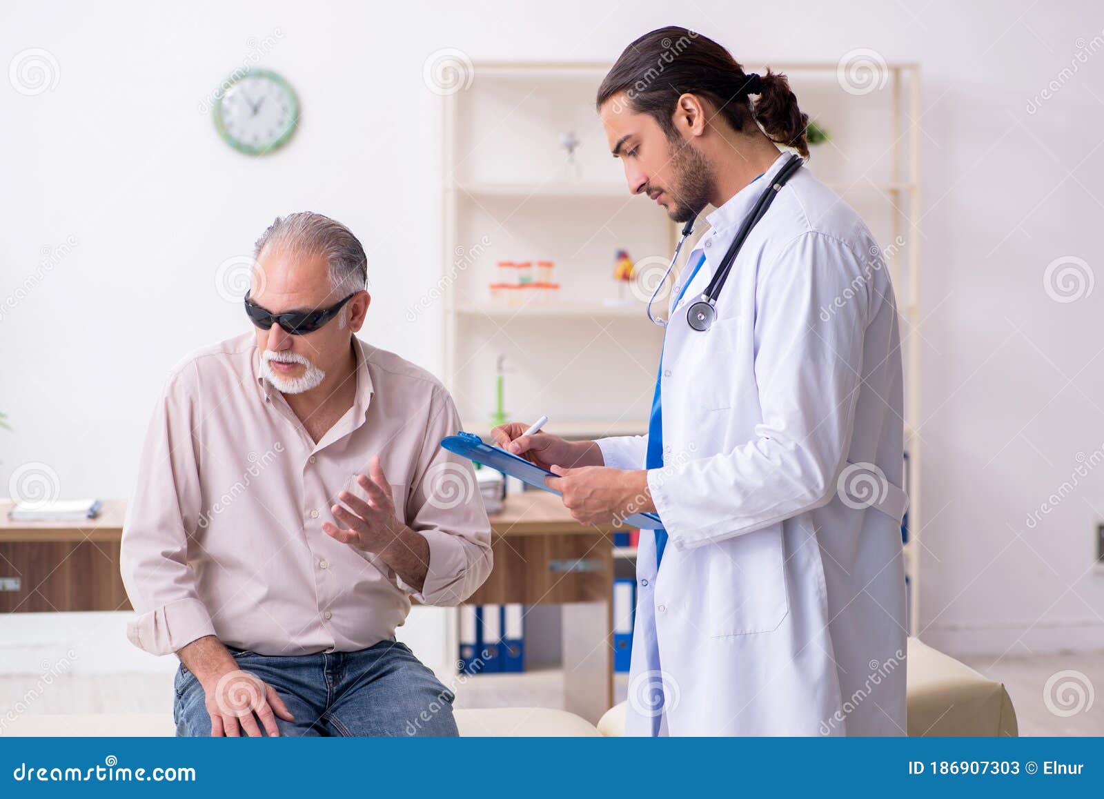 Old Blind Man Visiting Young Male Doctor Stock Image - Image of ...