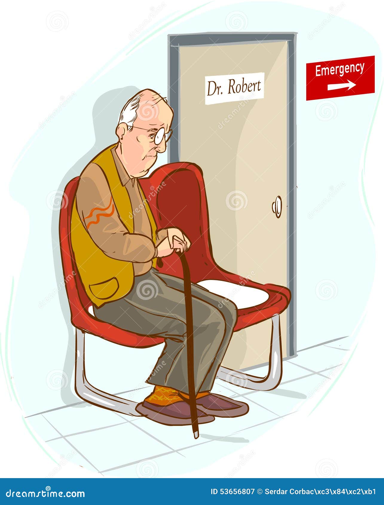 Old Man Waiting in Waiting Room Stock Vector - Illustration of ...