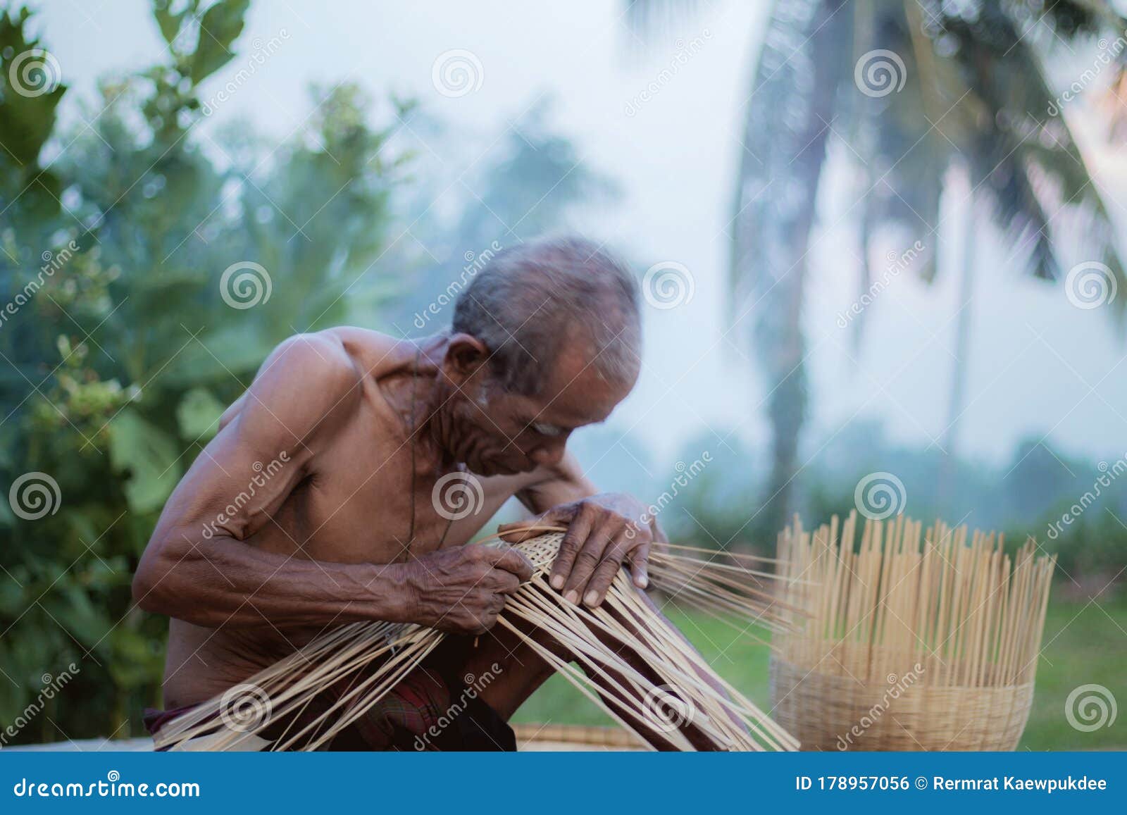 Old Man are Weaving in Countryside Stock Photo - Image of smoke, father ...
