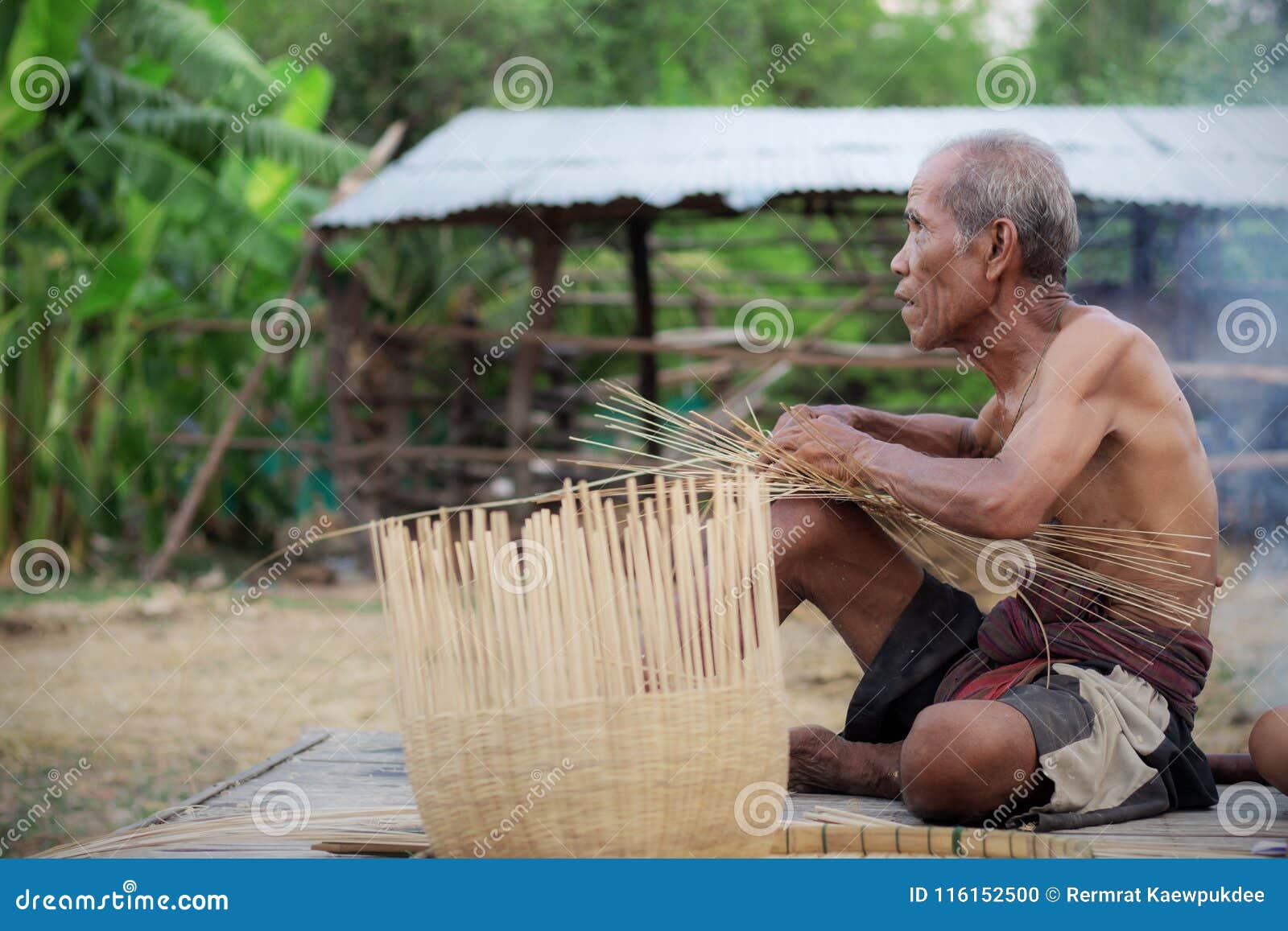Old Man are Weaving in Countryside. Stock Photo - Image of design ...