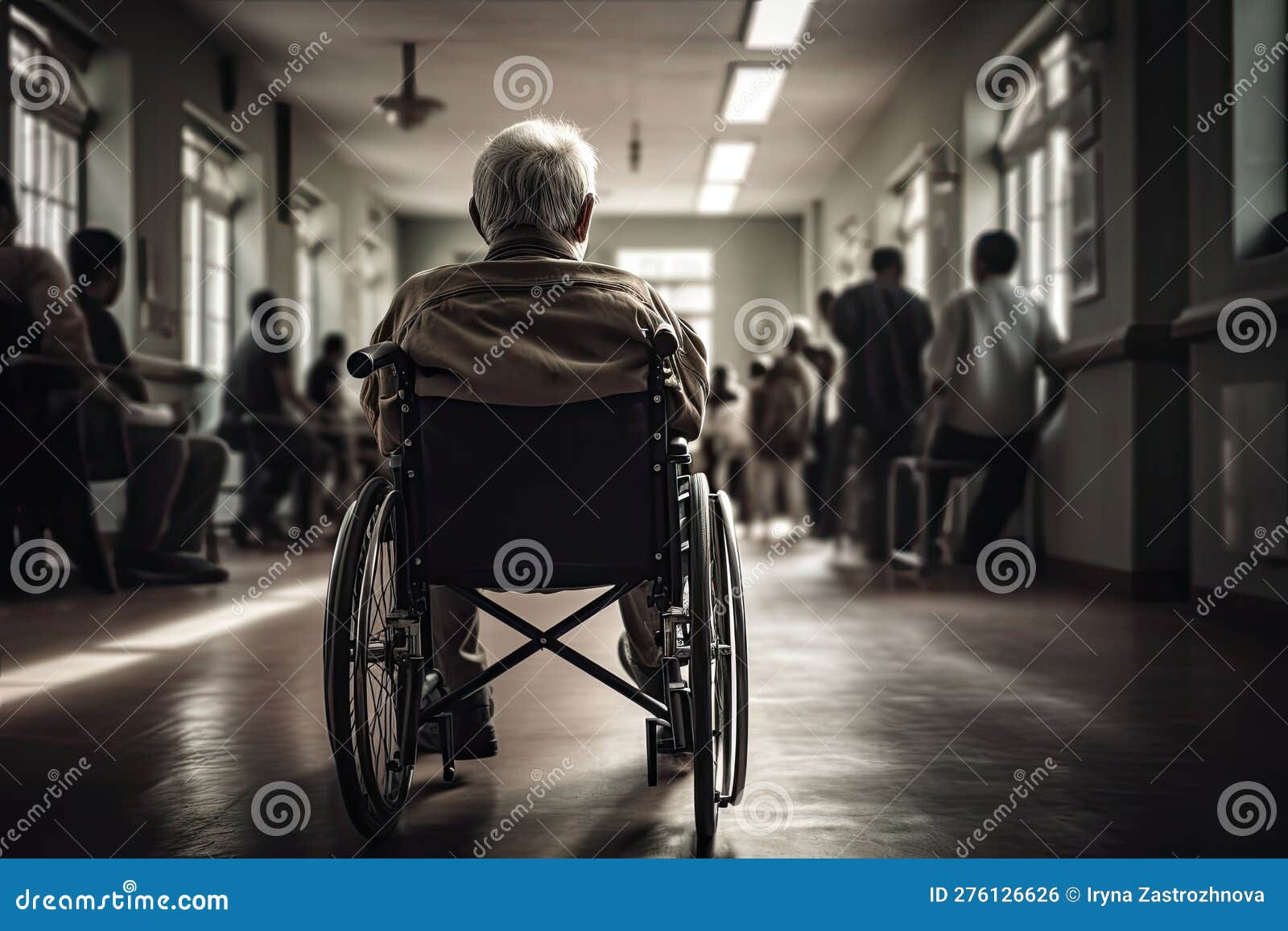 An Old Man in a Wheelchair, Rear View. Generative AI Stock Illustration ...