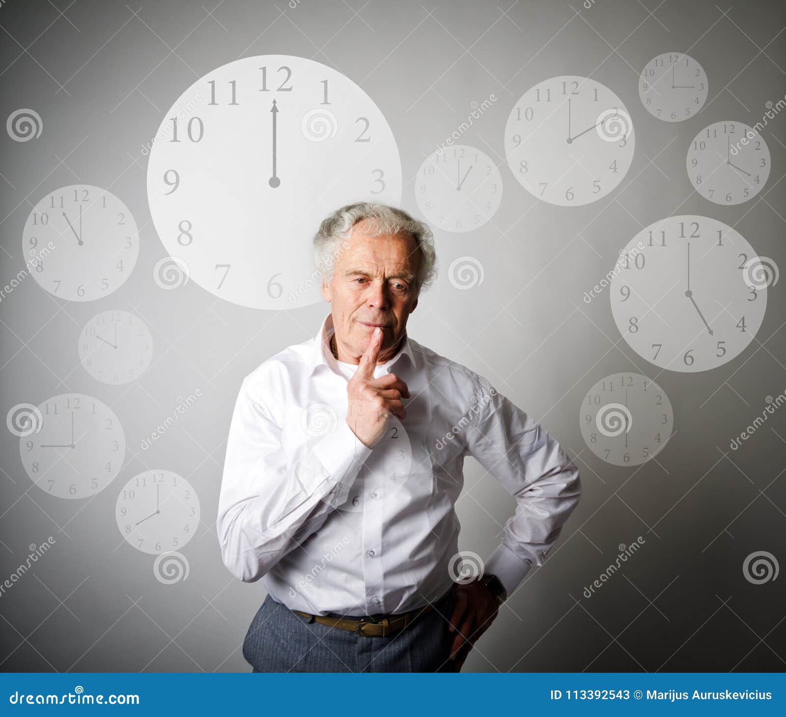 Old Man in White and All Day. Time is Passing. Stock Image - Image of ...