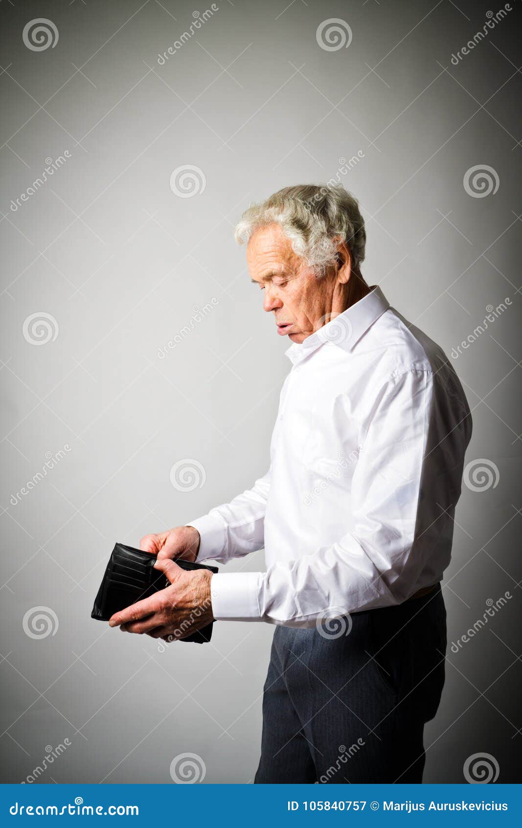 Old Man in White and Empty Wallet. Stock Image - Image of look, finance ...