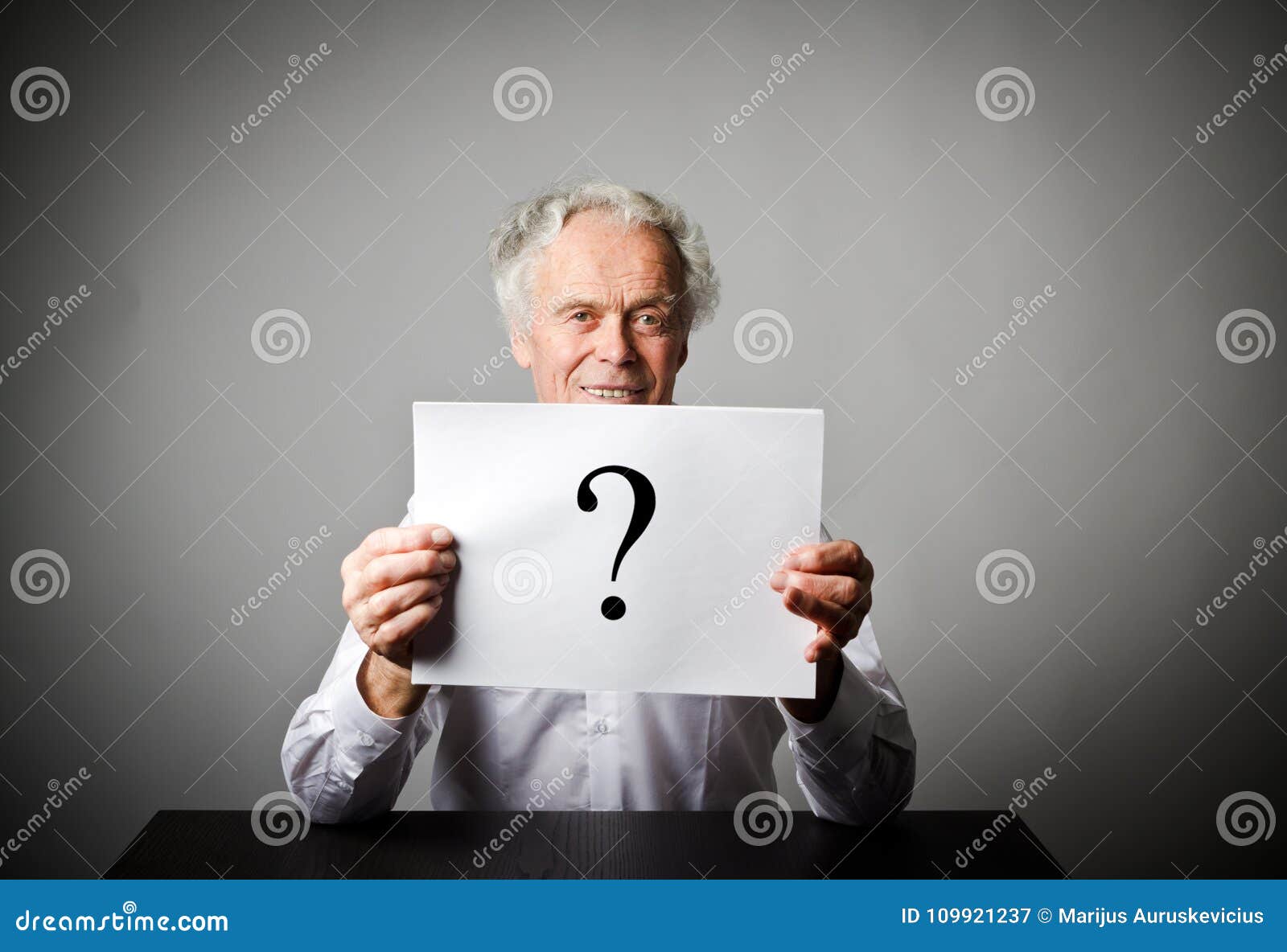 Old Man in White and Question Mark. Stock Image - Image of pension ...