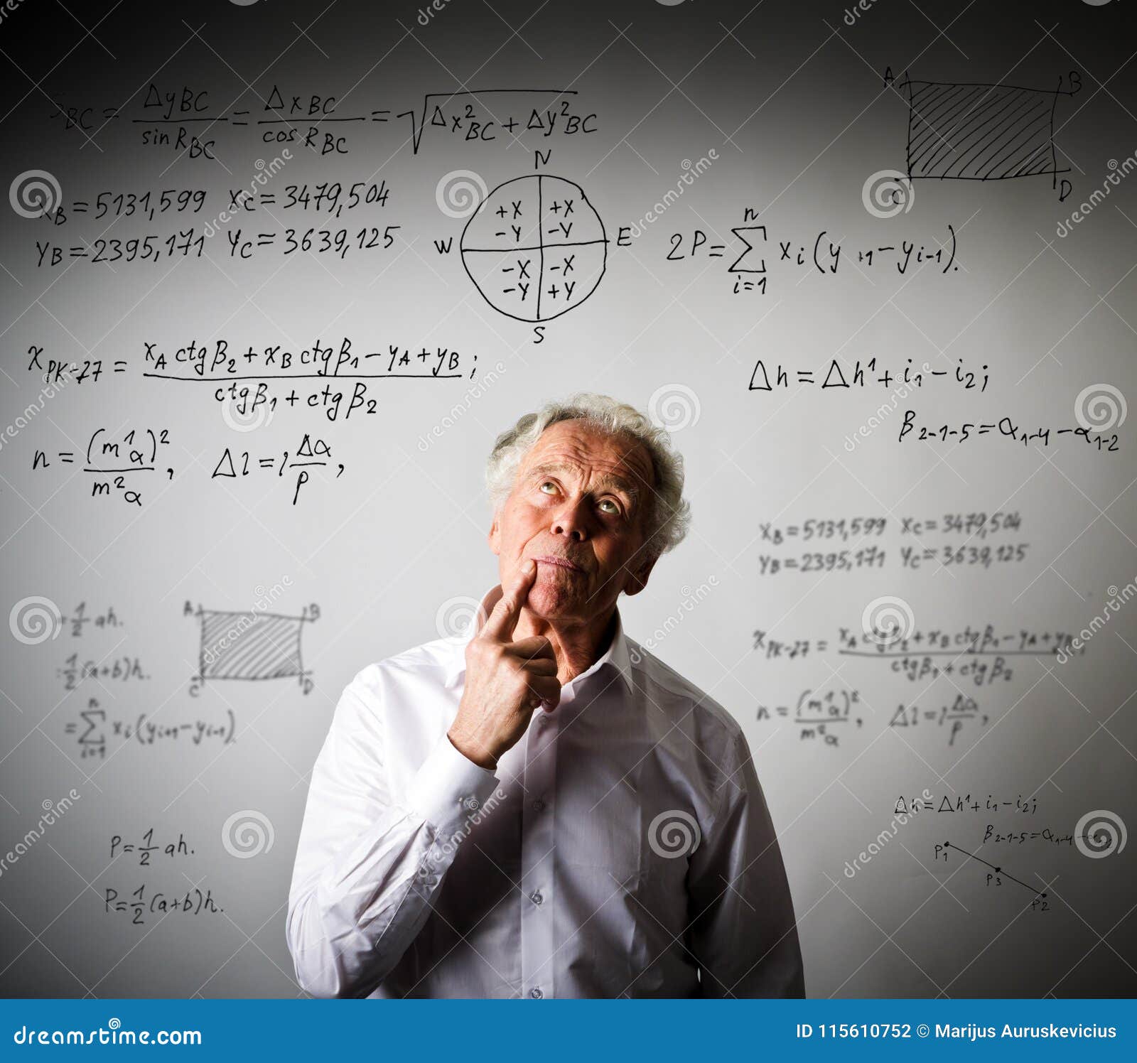 Old Man in White is Solving Equation Stock Photo - Image of mature ...