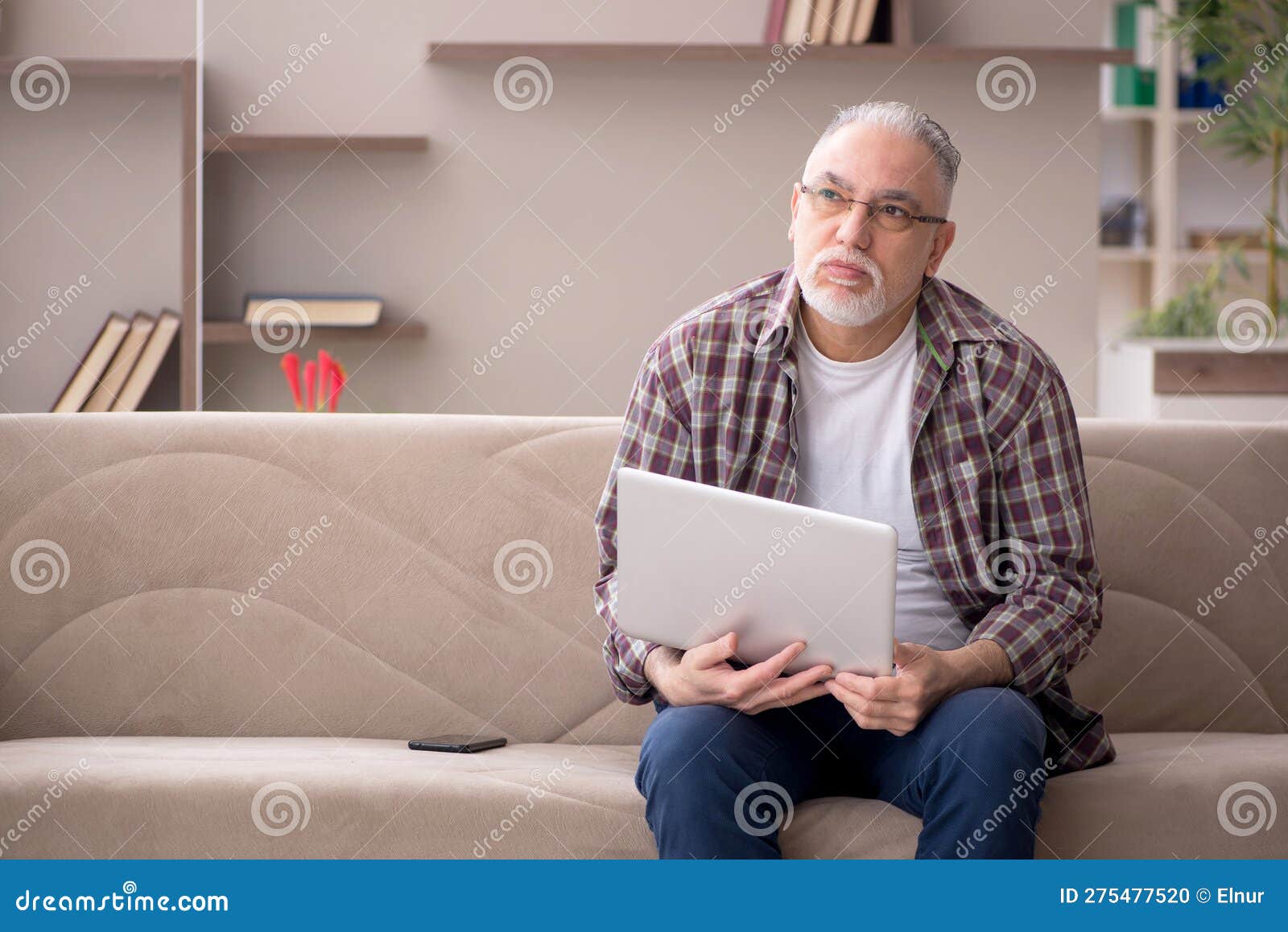 Old Man Working from Home during Pandemic Stock Photo - Image of ...