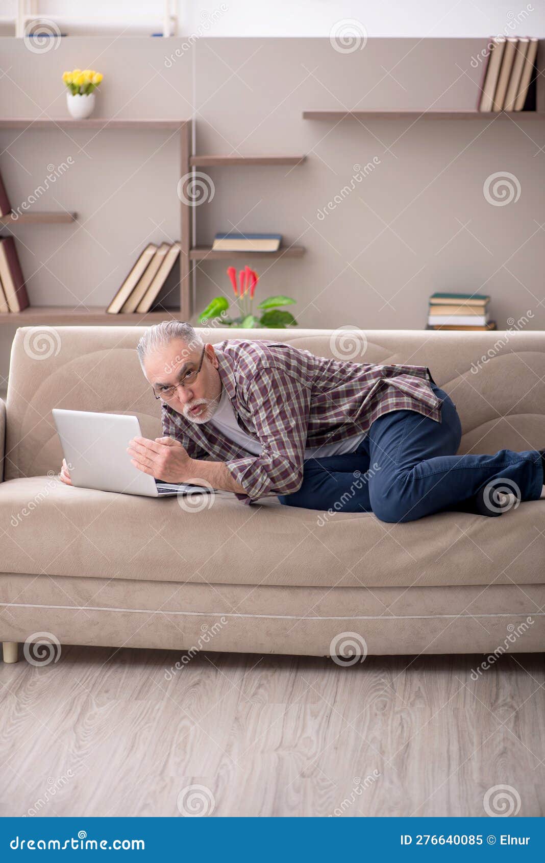 Old Man Working from Home during Pandemic Stock Image - Image of ...