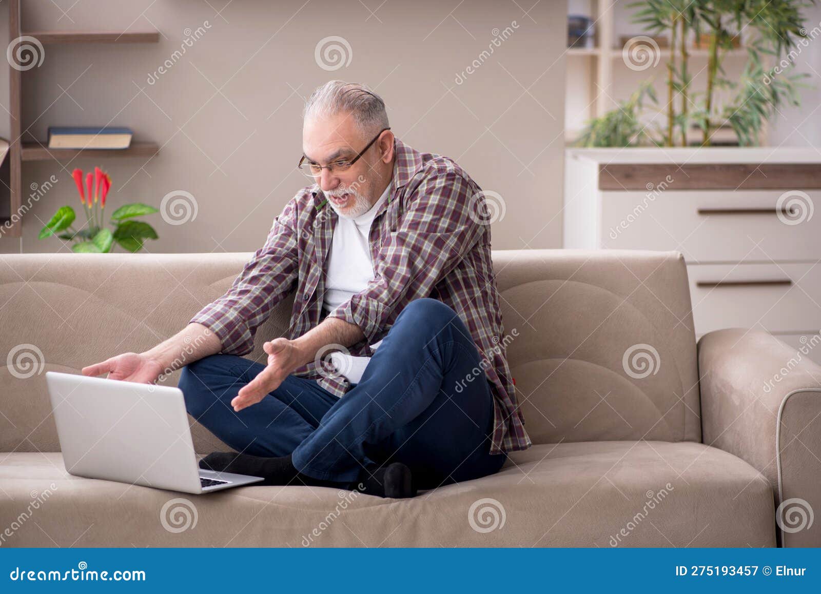 Old Man Working from Home during Pandemic Stock Image - Image of ...