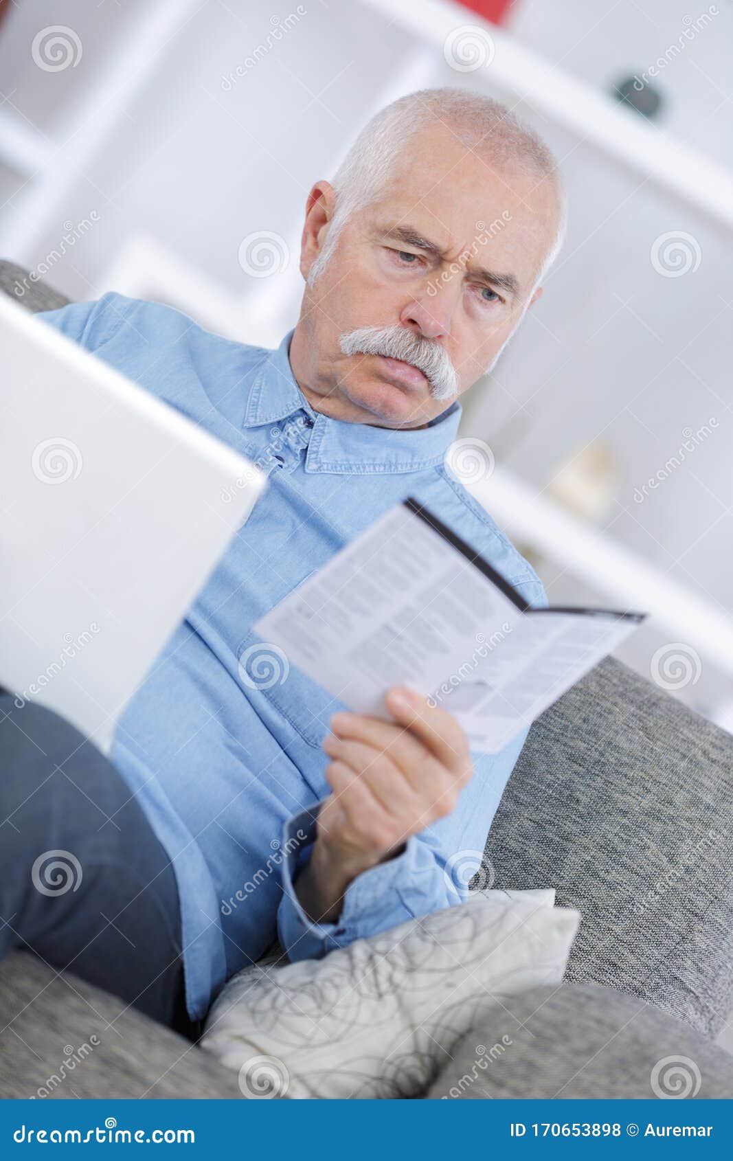 Old Man Working with Laptop Computer at Home Stock Photo - Image of ...