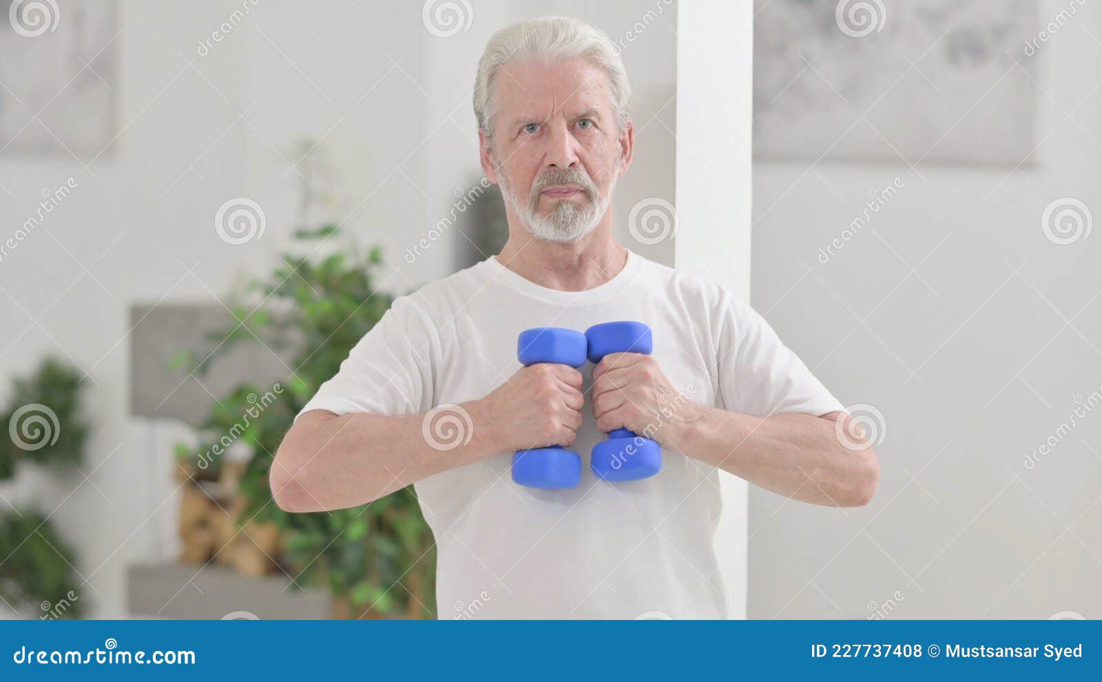 Old Man Working Out with Dumbbells at Home Stock Photo - Image of ...