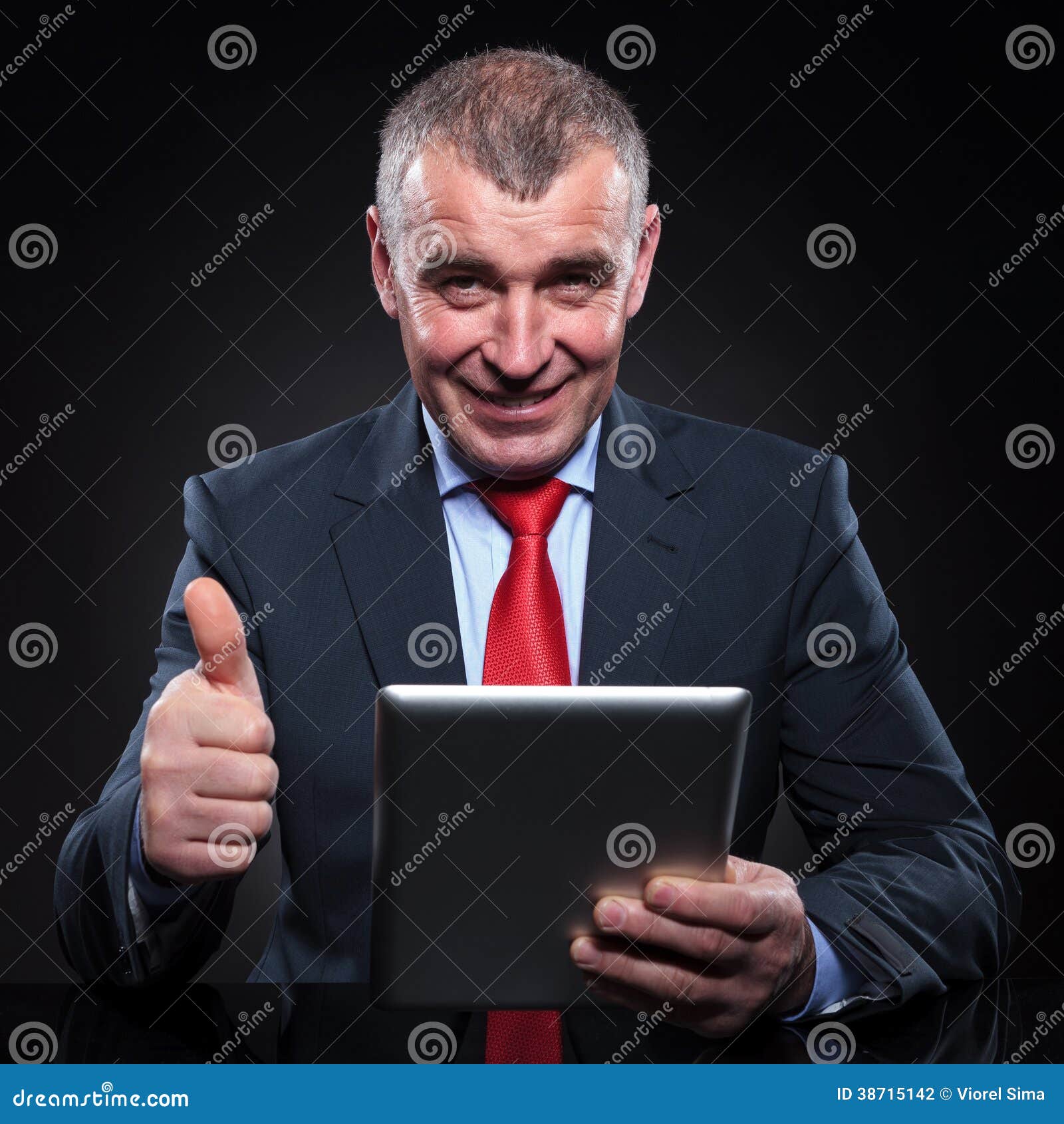 Old Man Working on Tablet Making the Ok Sign Stock Photo - Image of ...