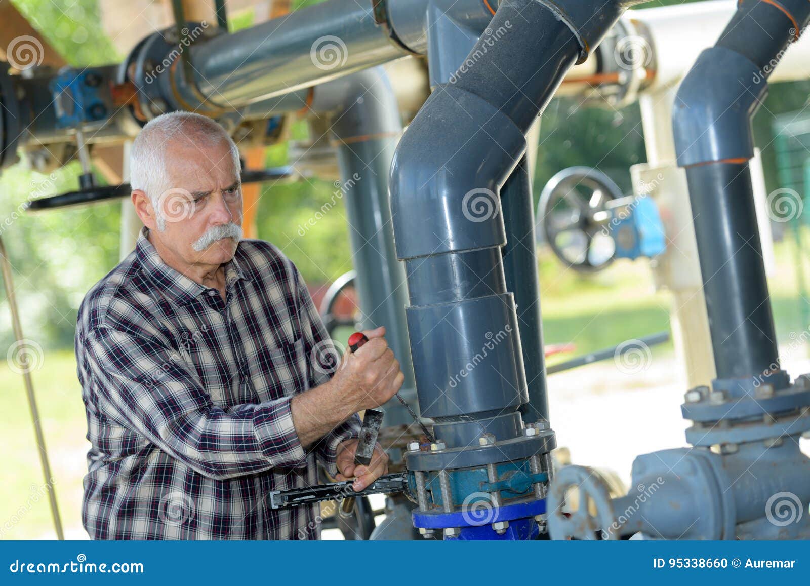 Old Man Working at Water Pvc Pipe Section Stock Photo - Image of ...