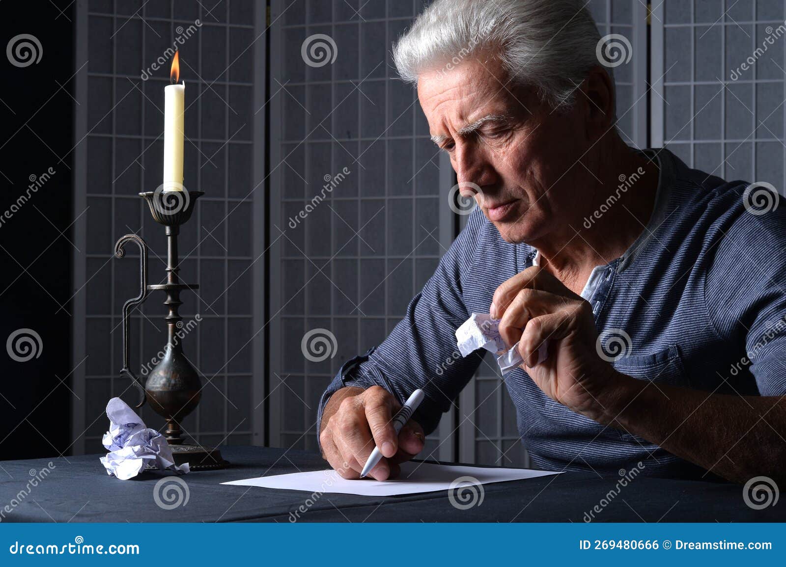 Old Man Writing a Letter at Home Stock Photo - Image of candle, lady ...