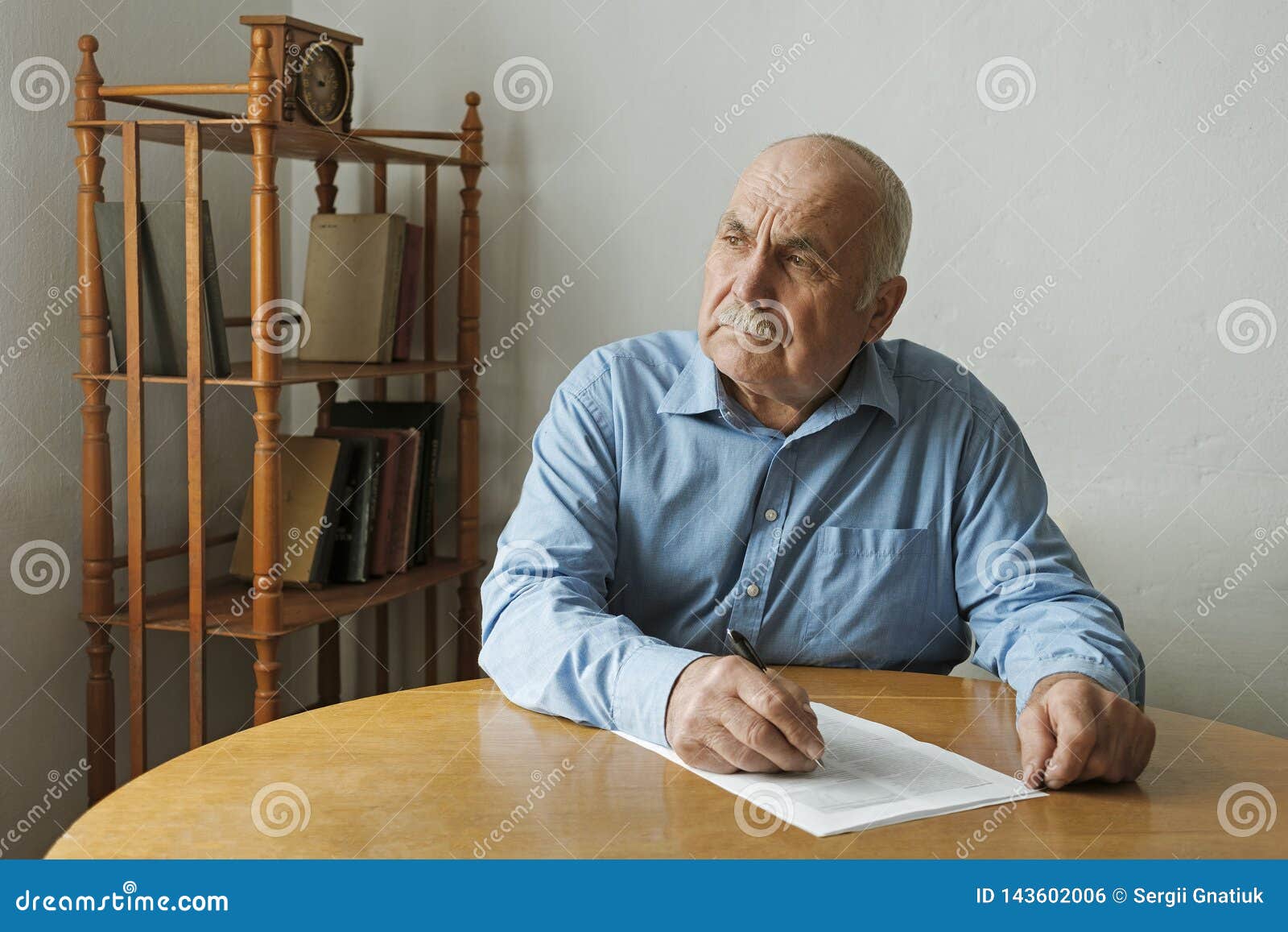 Old Man Writing Notes or Deciding To Sign Stock Photo - Image of ...