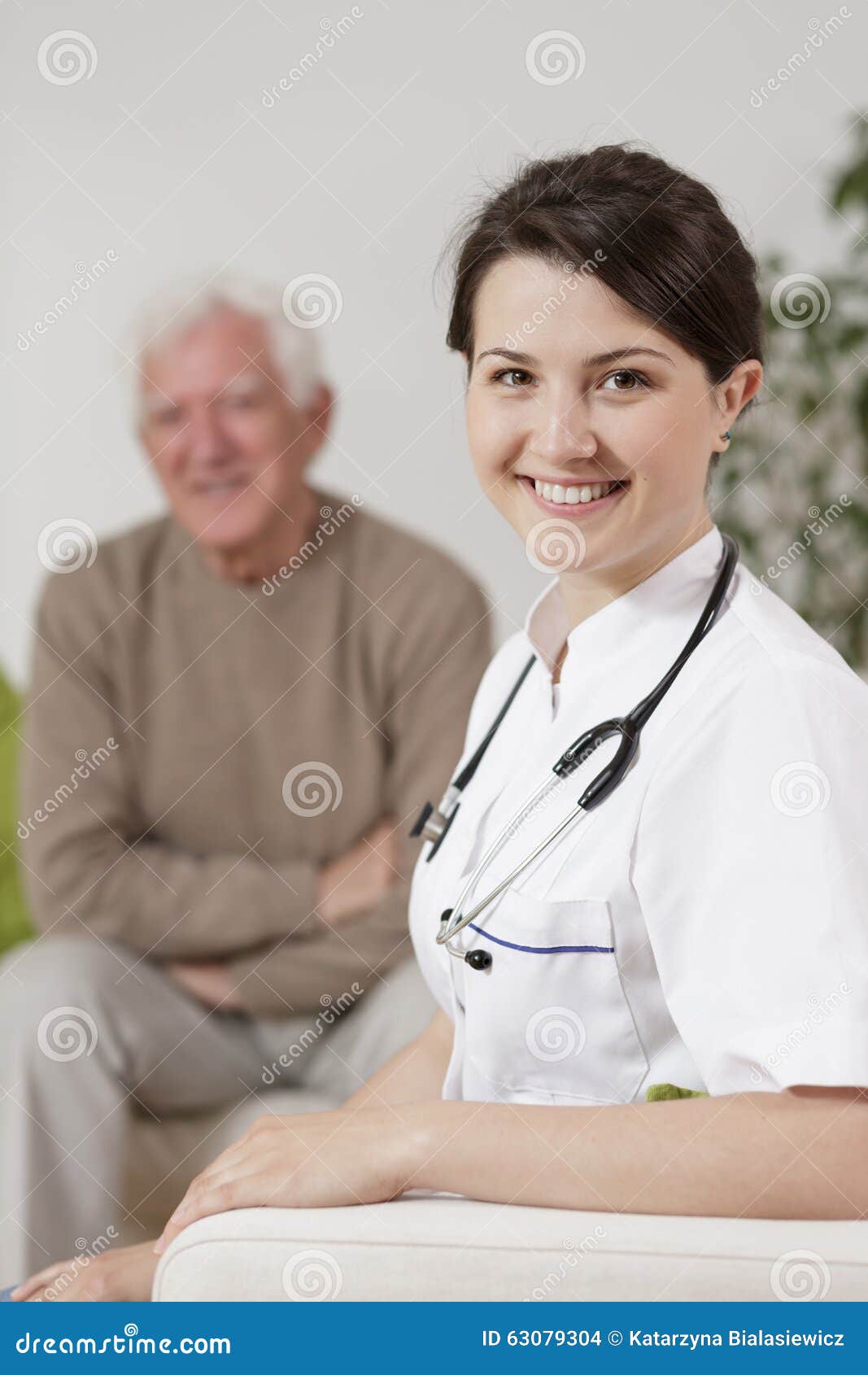 Old man and young nurse stock photo. Image of elder, assistant - 63079304