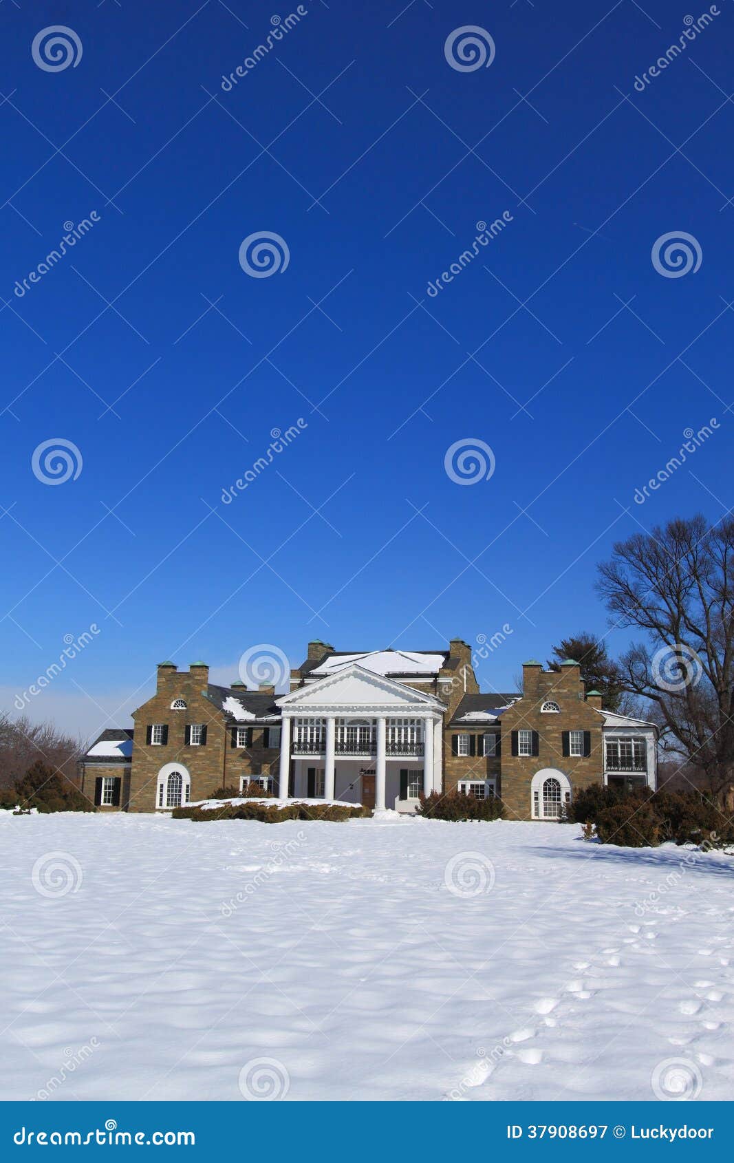 Old Mansion with Snow Ground Stock Image - Image of home, building ...