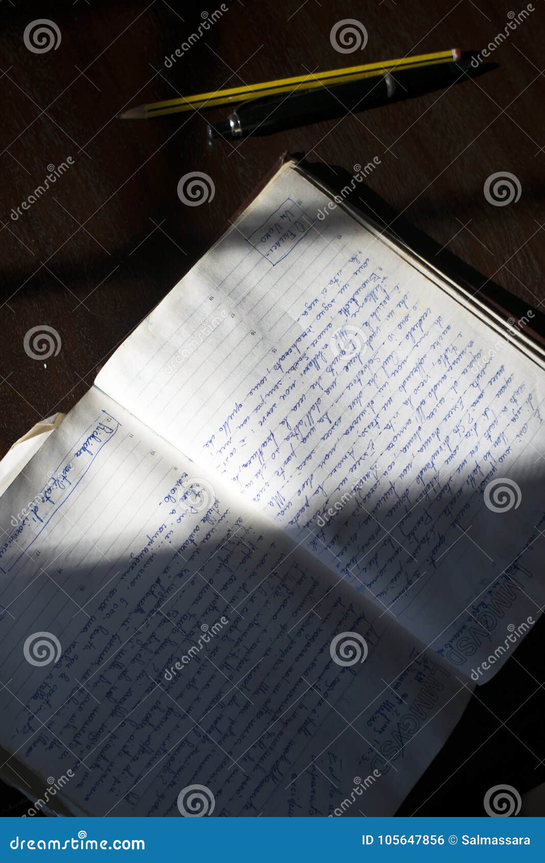 Old manuscript diary stock photo. Image of book, shadow - 105647856