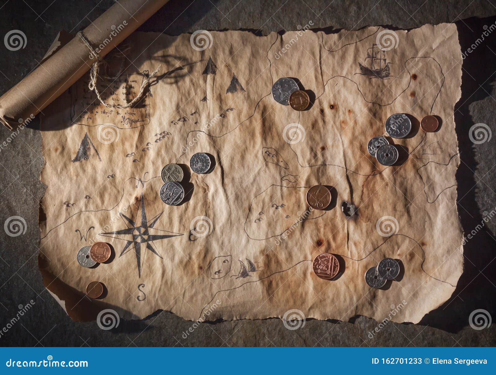 Old Manuscript Map on Parchment Indicating Pirate Treasures Stock Image ...