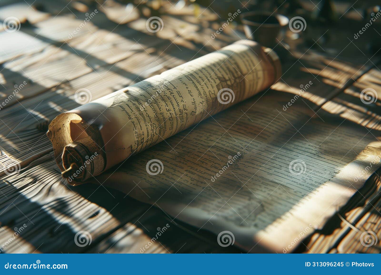 Old Manuscript Papyrus Scroll Historical Knowledge on Ancient Table ...
