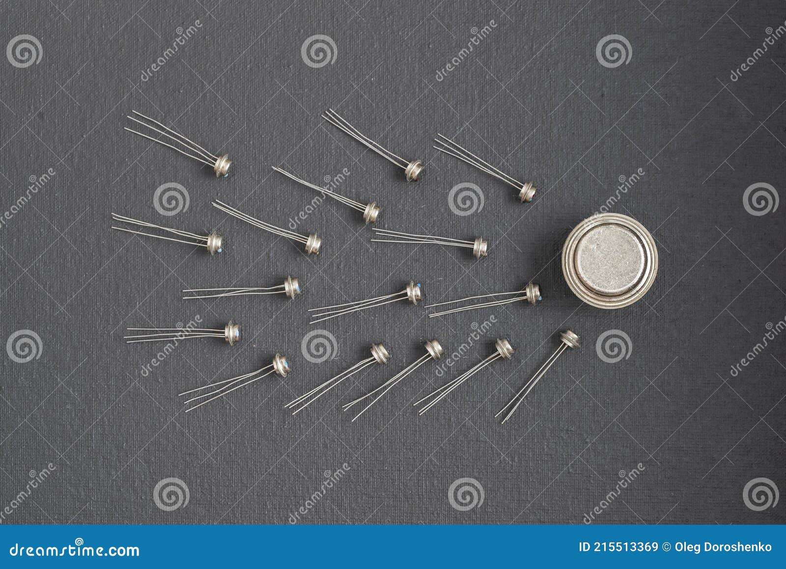 Old Many Soviet Transistors in Metal Case on Black Background ...