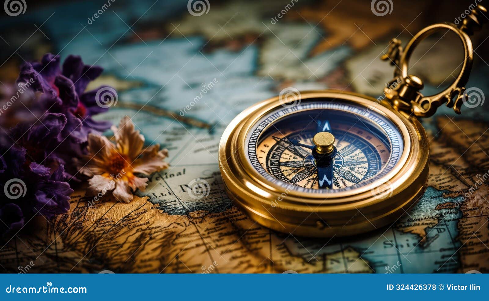 Old Map Backdrop with Retro Compass, Stirring Historic Adventures and ...