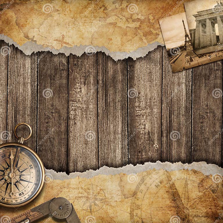 Old Map Background with Compass. Adventure or Discovery Concept. Stock ...