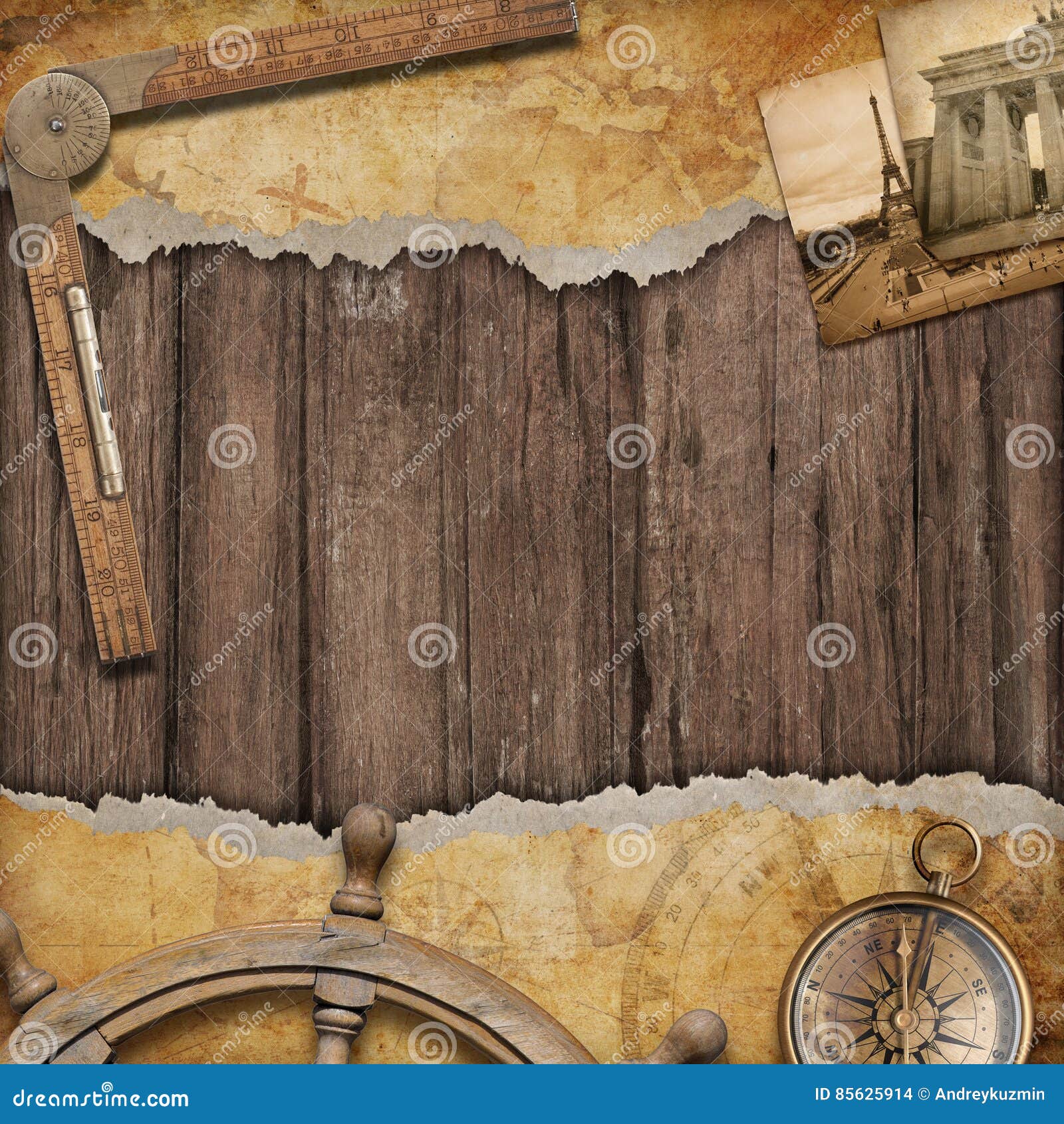 Old Map Background with Compass. Adventure and Travel Concept. Stock ...