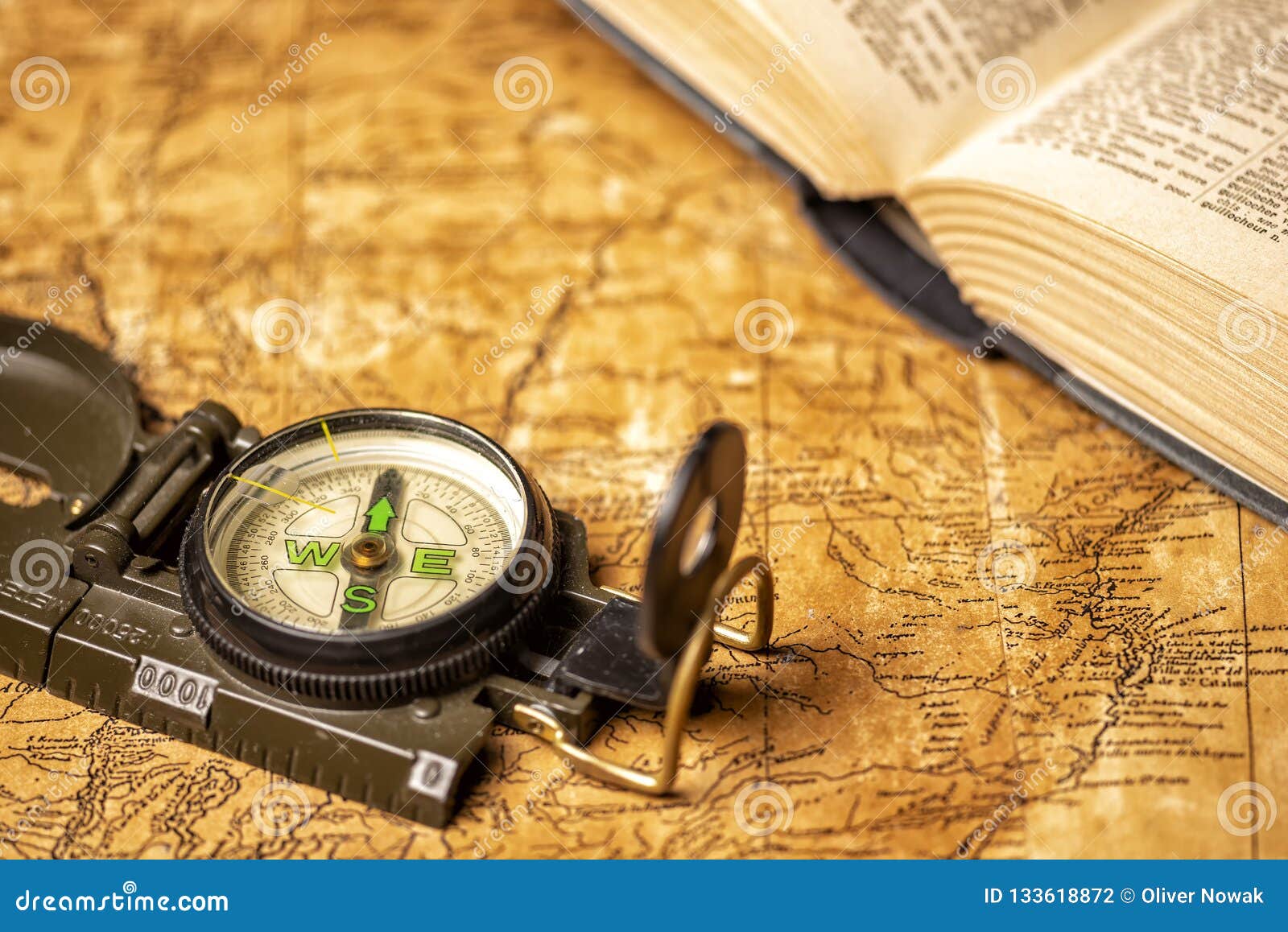 Old Map with Book and Compass Stock Photo - Image of journey, panama ...