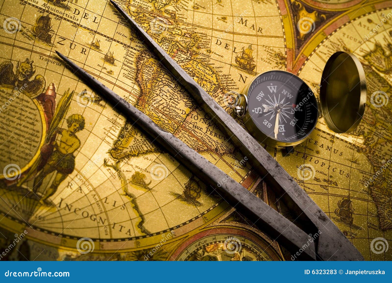 Old map with compass stock image. Image of accuracy, americas - 6323283