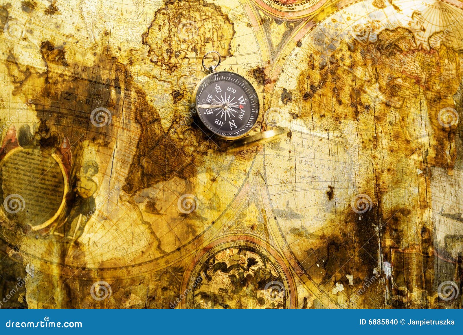 Old map with compass stock photo. Image of atlantic, fashioned - 6885840