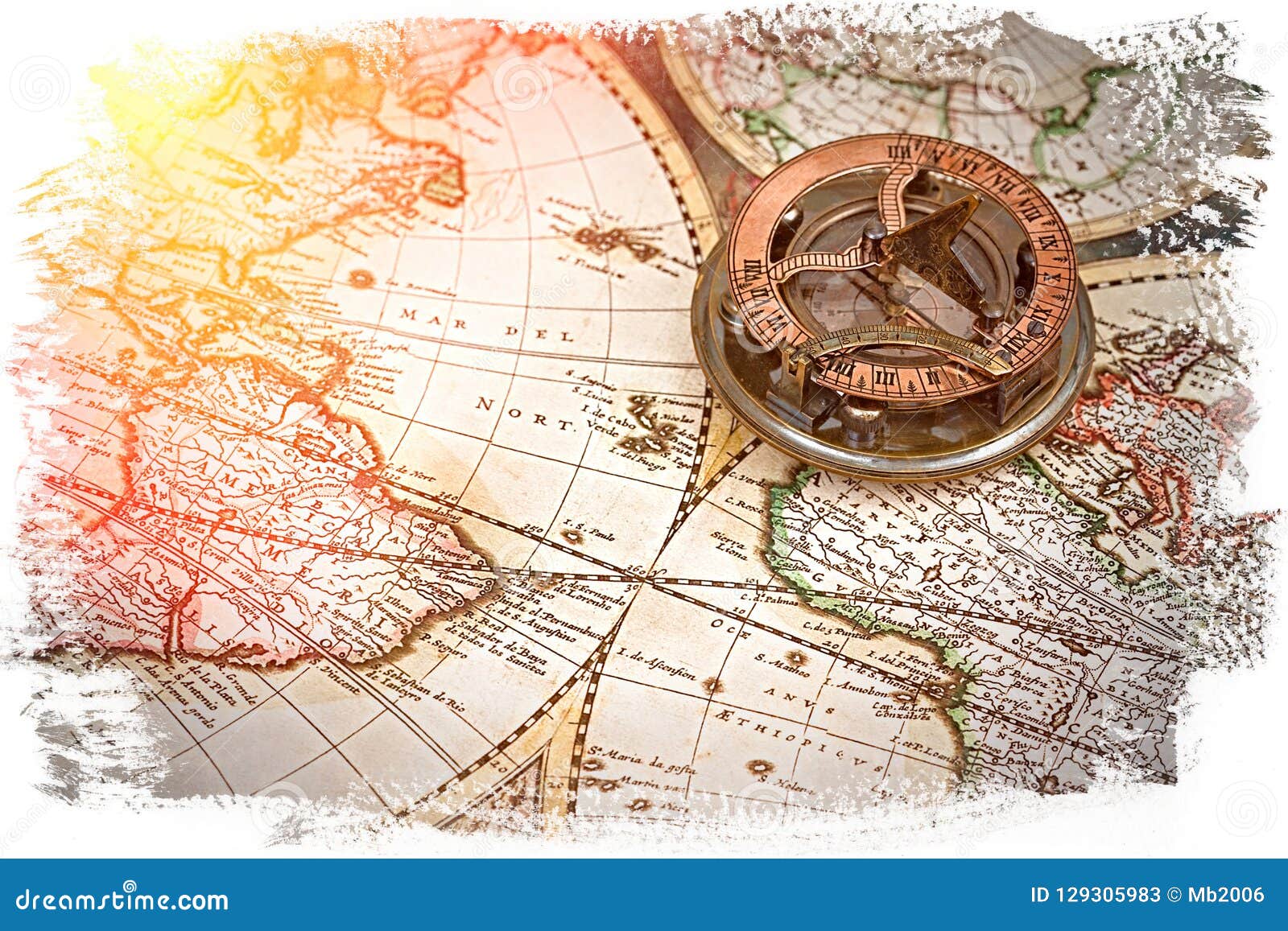 Old Map, Compass , Navigation and Geography . Stock Image - Image of ...