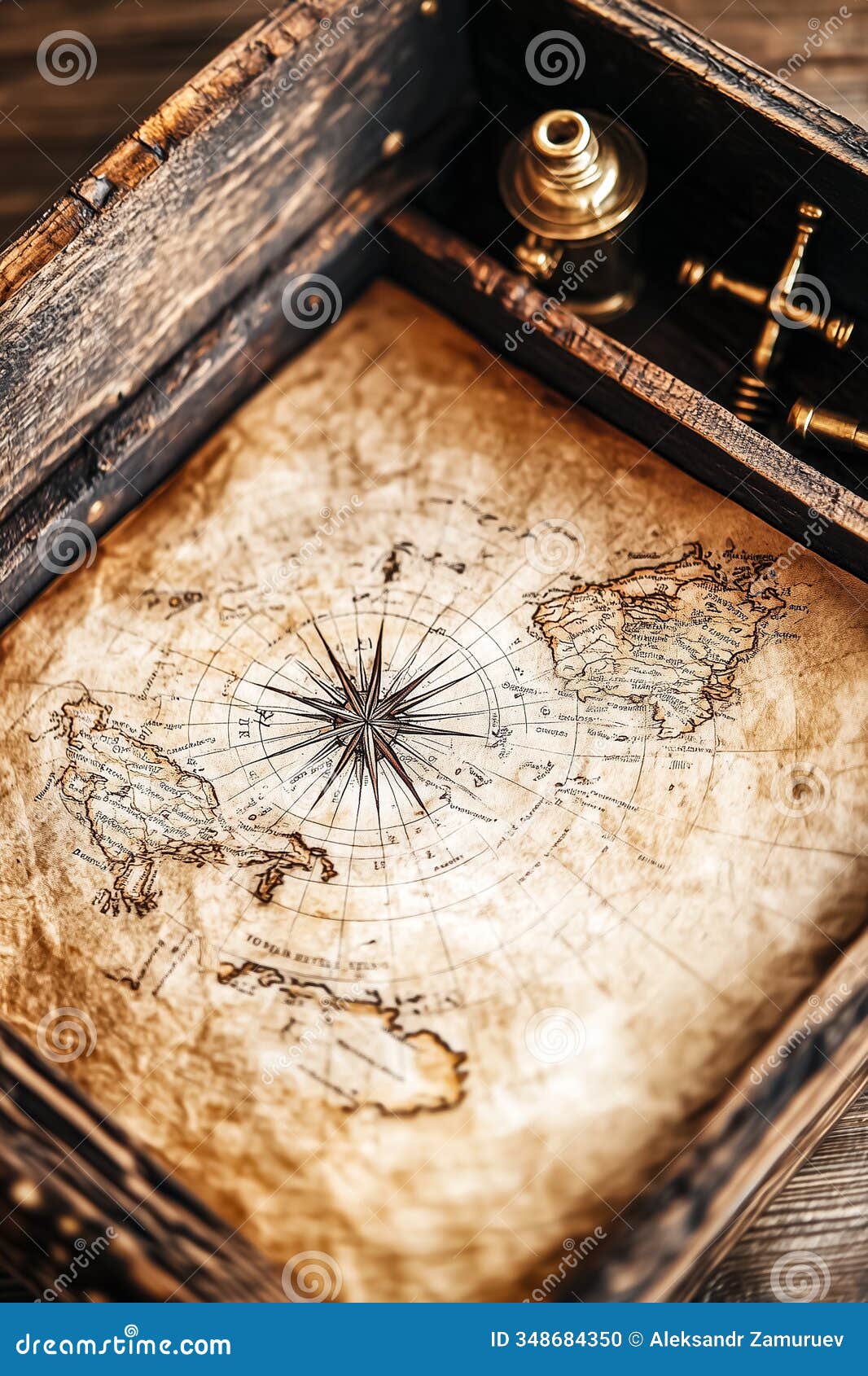 Old Map with a Compass Rose and Detailed Continents on Display at a Museum Showcasing History ...