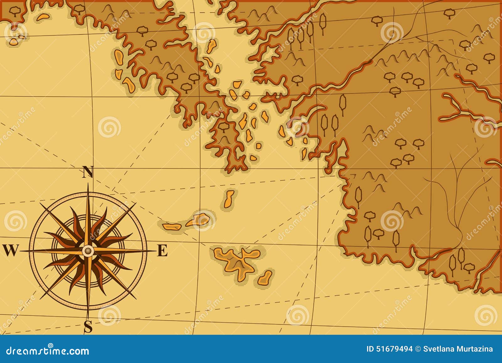 Old Map with a Compass and Trees Stock Vector - Illustration of antique ...