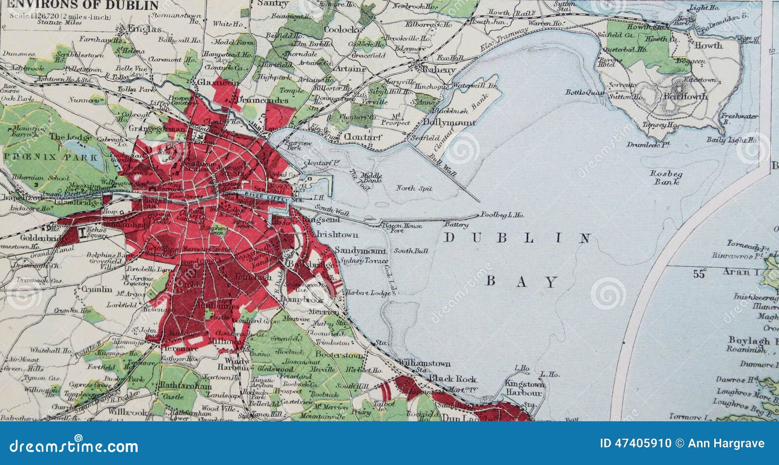 Old 1945 Map of the Environs of Dublin, Ireland. Stock Illustration ...