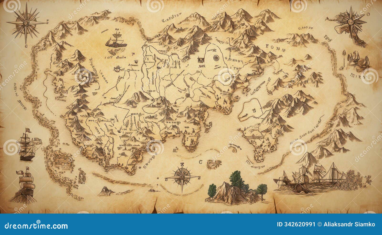 Old Map with Exploration Theme Stock Illustration - Illustration of ...