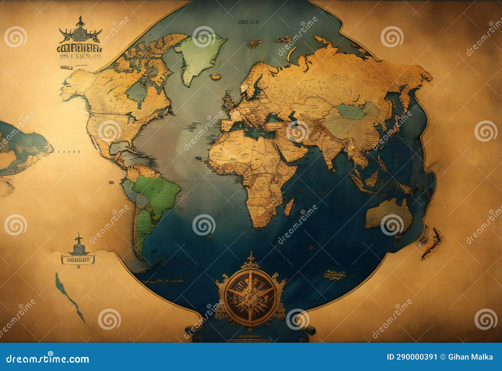 Old Map Imaginary Land stock illustration. Illustration of manuscript ...