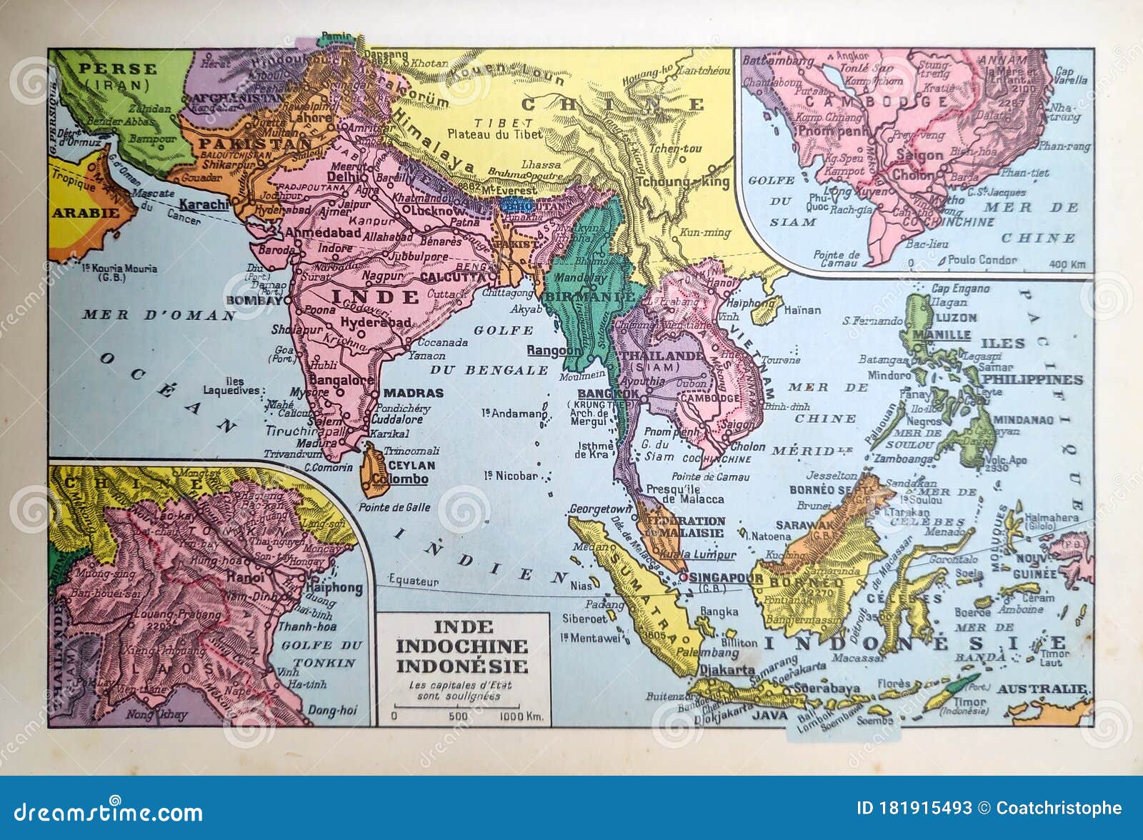 Old Map Of India, Indochina And Indonesia Imagen de archivo - Imagen de ...