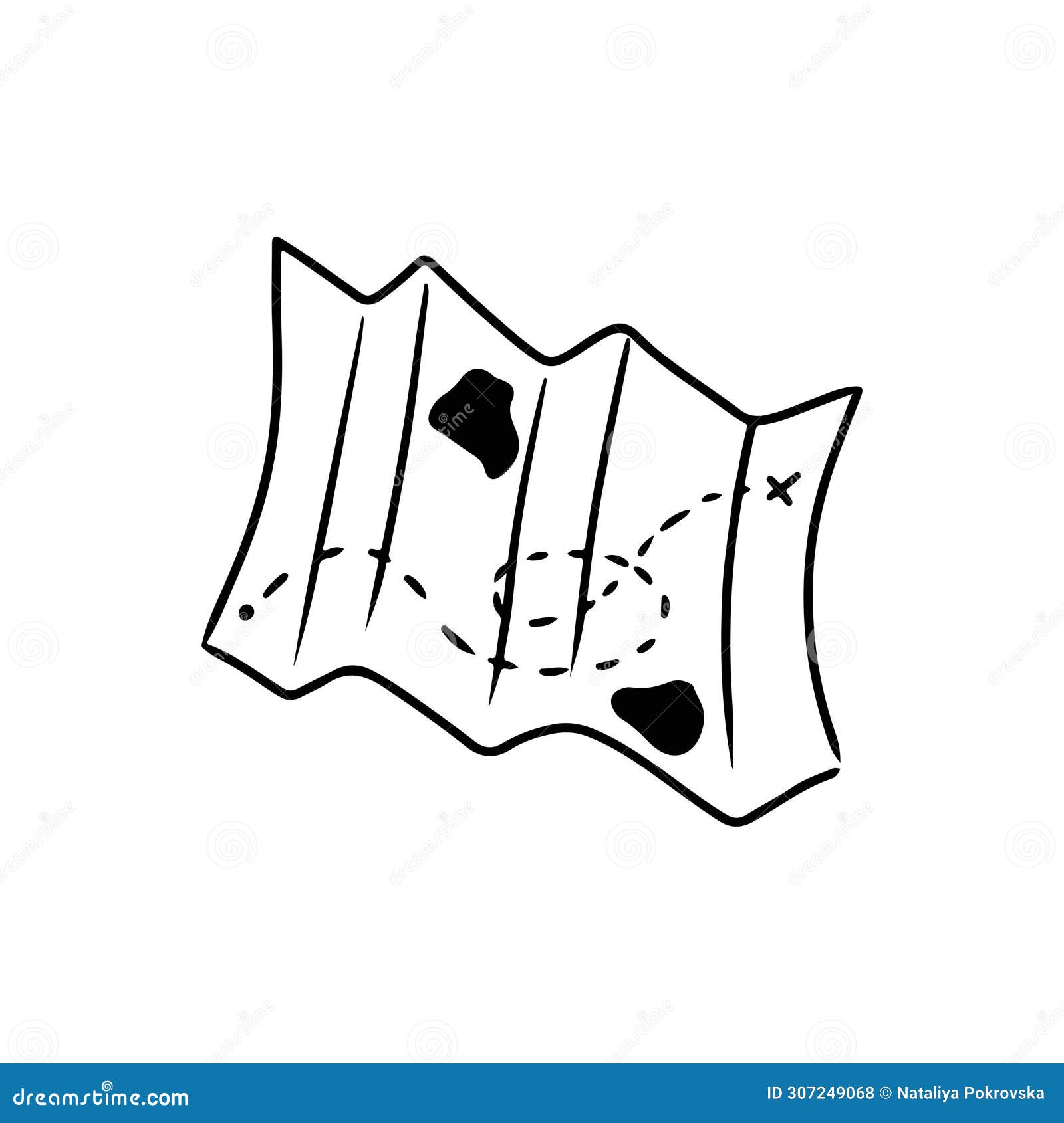 Old Map of Lost Treasures with Marks and Points with Route in Black ...