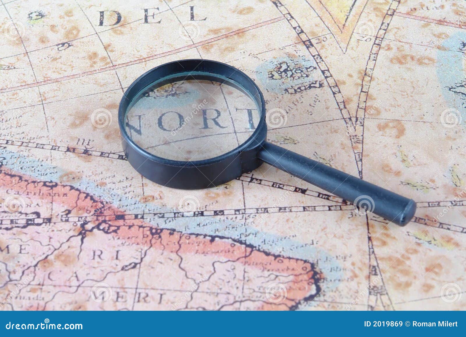 Old map and magnifier stock image. Image of destination - 2019869