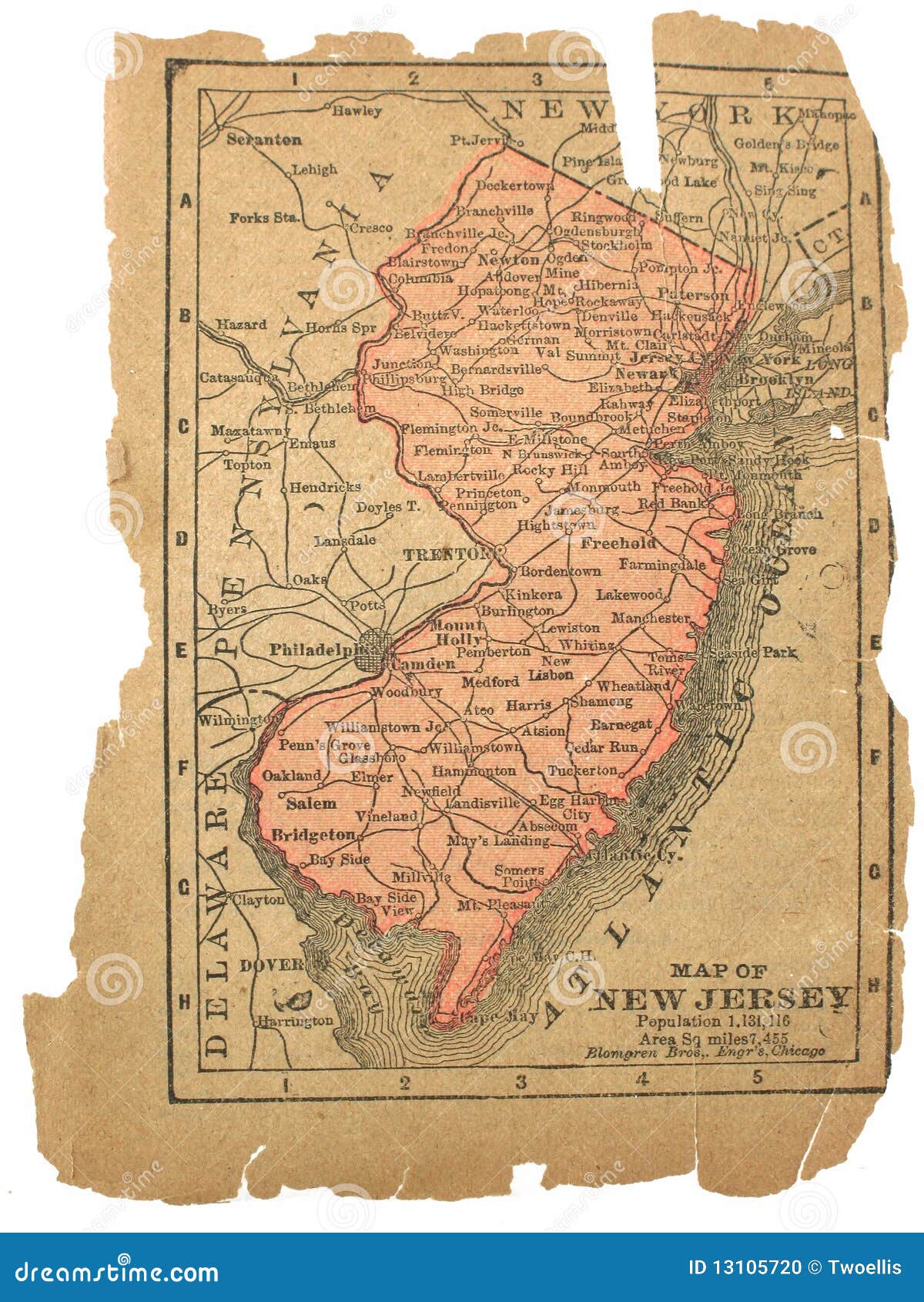 Old map of New Jersey stock photo. Image of global, ancient - 13105720
